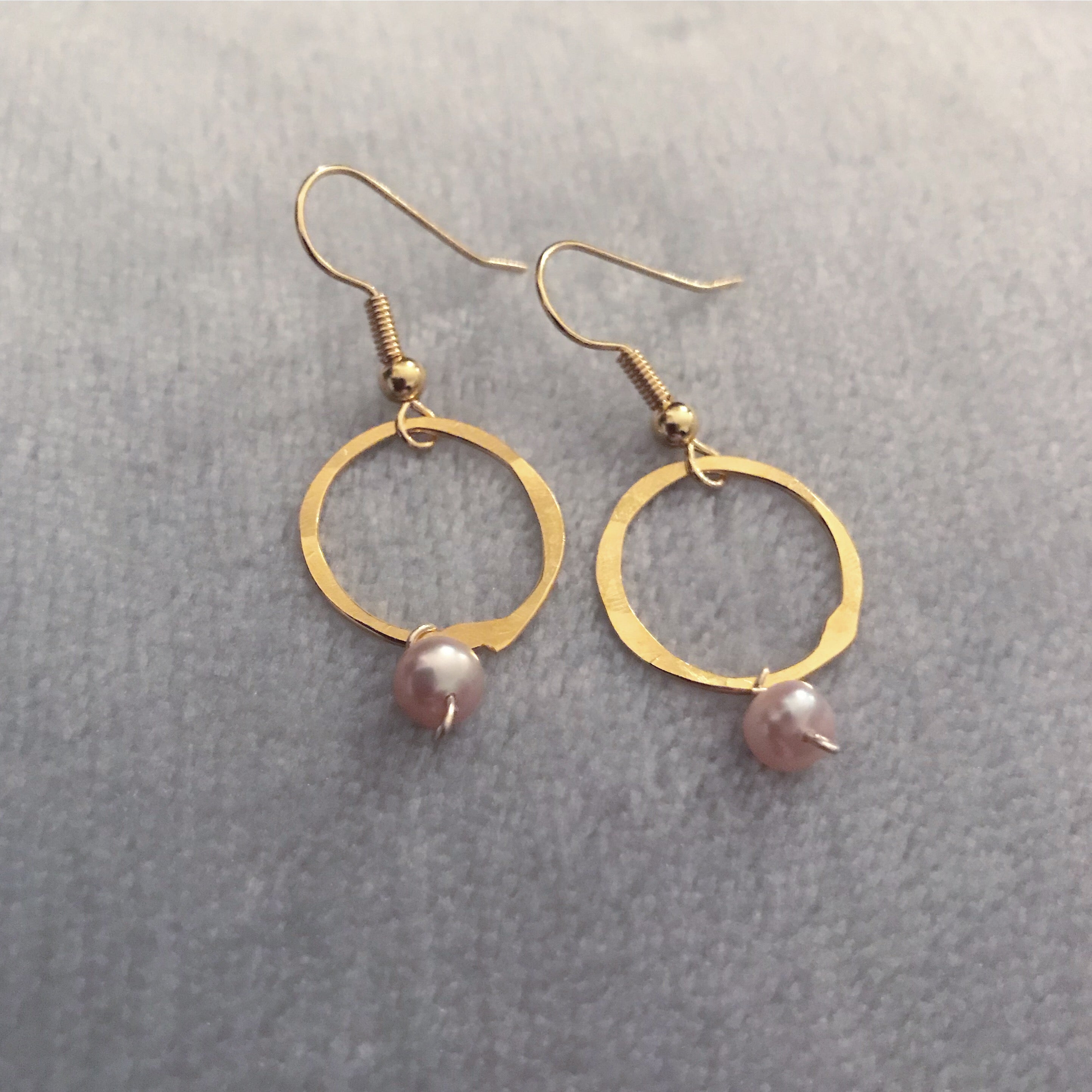 gold plated simple hoop and rose pink pearl drop earrings – Genna ...